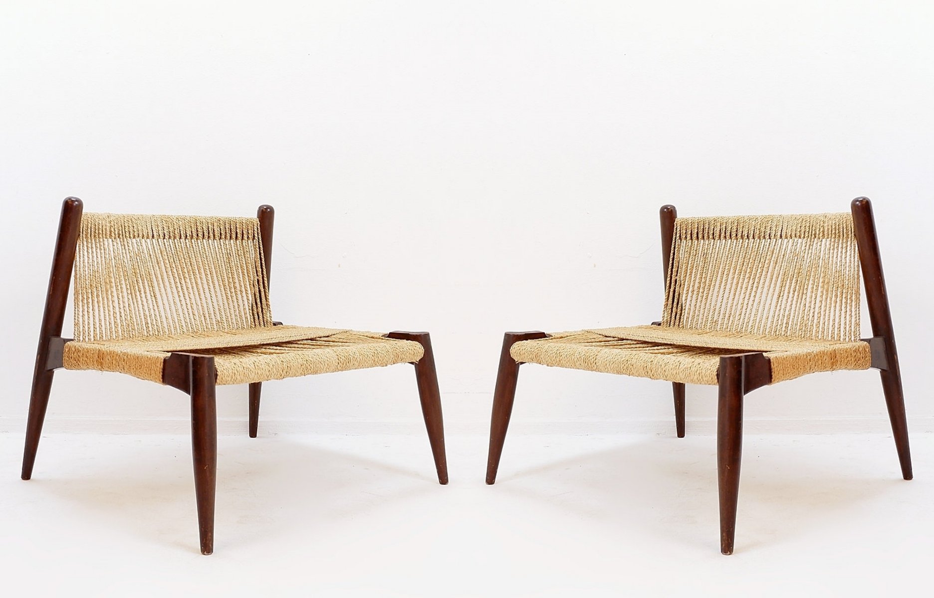 Jute Rope Weave and Wood Lounge Chairs, Set of 2 for sale at Pamono