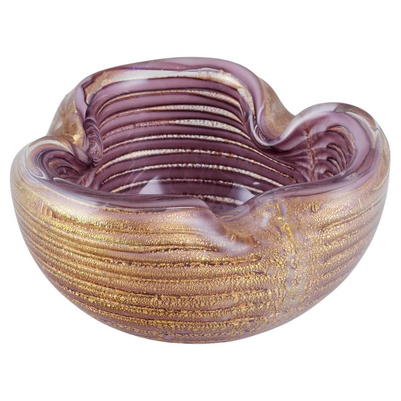 Purple and Clear Murano Glass Bowl with Gold Leaf Inlay, Italy, 1960s ...