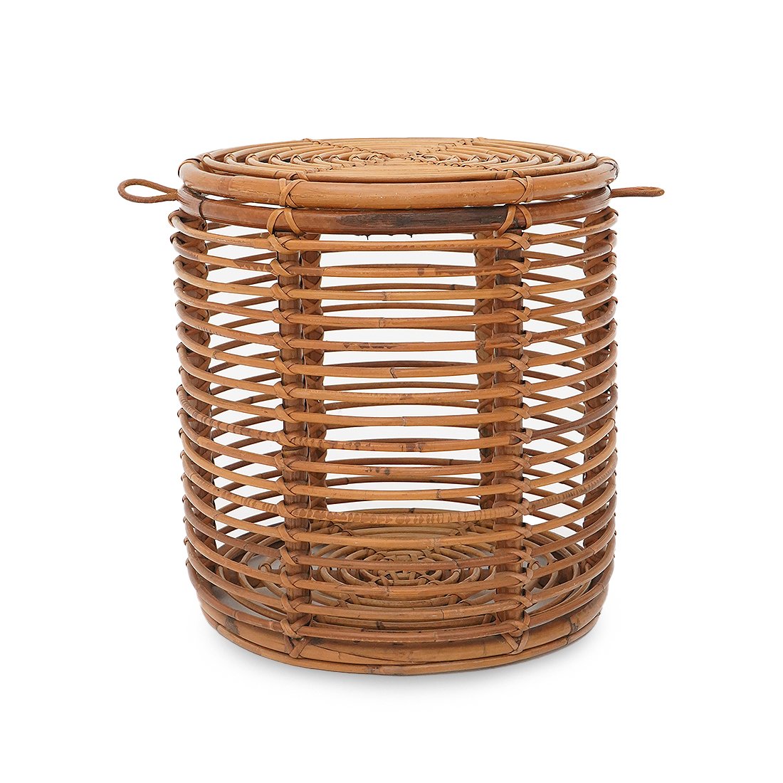 Cylindrical Rattan Storage Stool, 1960s for sale at Pamono
