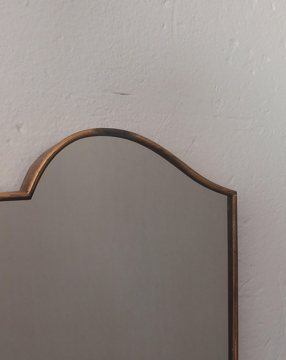 Shield-Shaped Mirror with Brass Frame, 1950s for sale at Pamono