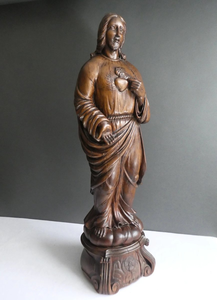 Carved Jesus Sacred Heart Statue, 1800s, Wood for sale at Pamono