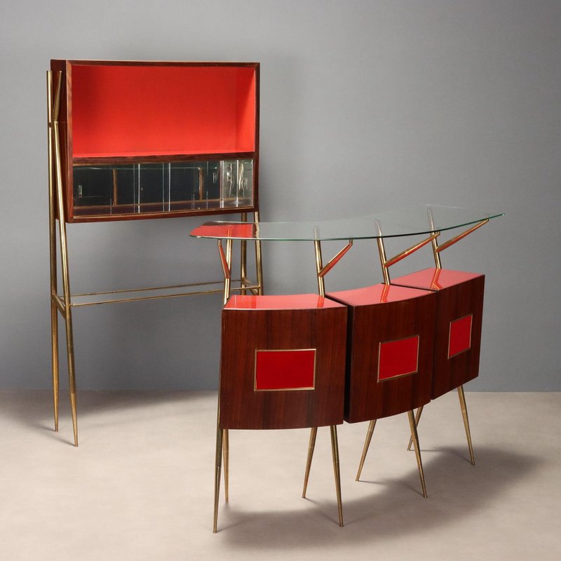 Vintage Bar Cabinet with Brass Frame, 1950s for sale at Pamono