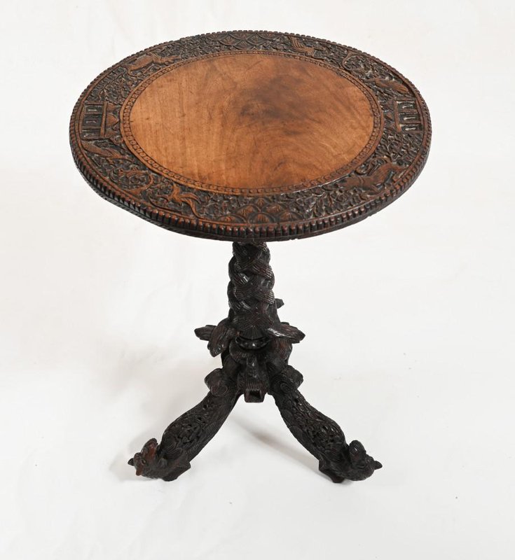 Carved Burmese Side Table, 1840 for sale at Pamono