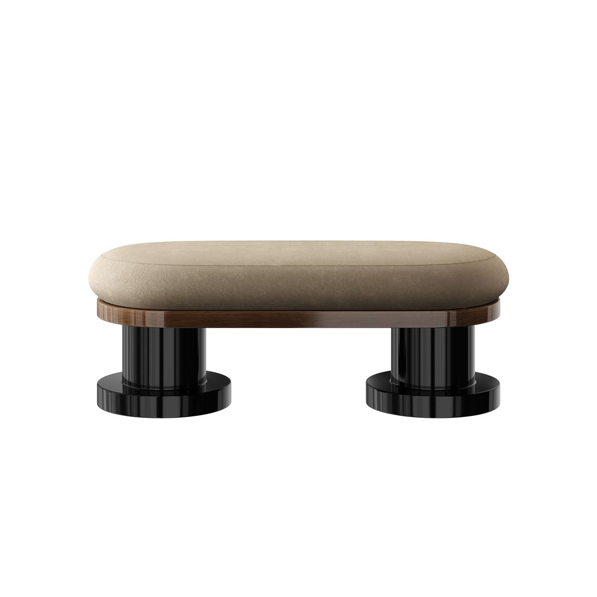 Theo Wood Bench in Brow Suede by Hommés Studio for sale at Pamono