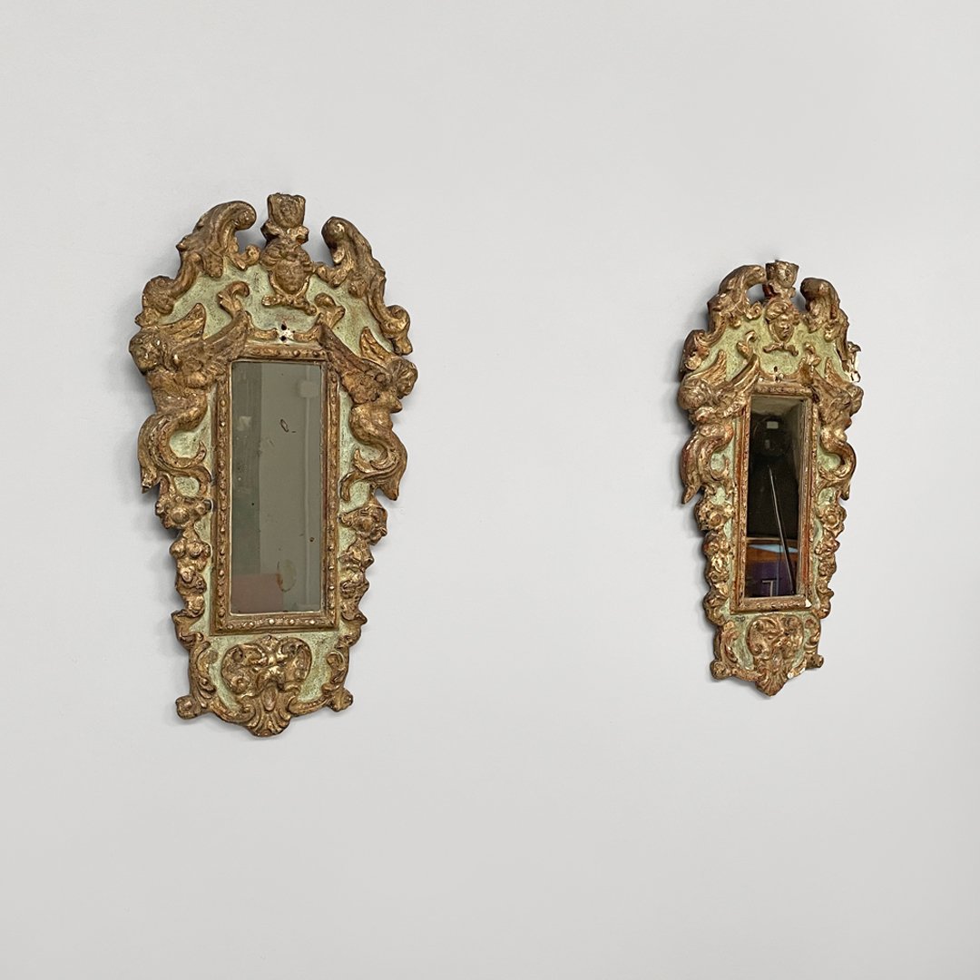 Antique Italian Mirrors in Rectangular Golden and Light Green Wood ...