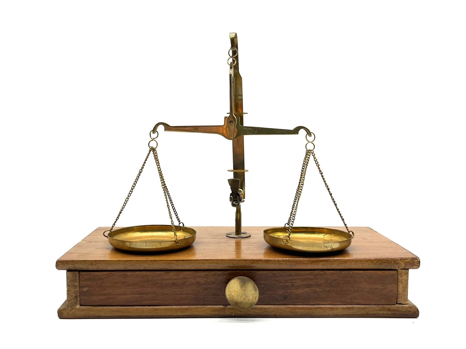 Antique Jewelers Scale with Drawer in Brass for sale at Pamono