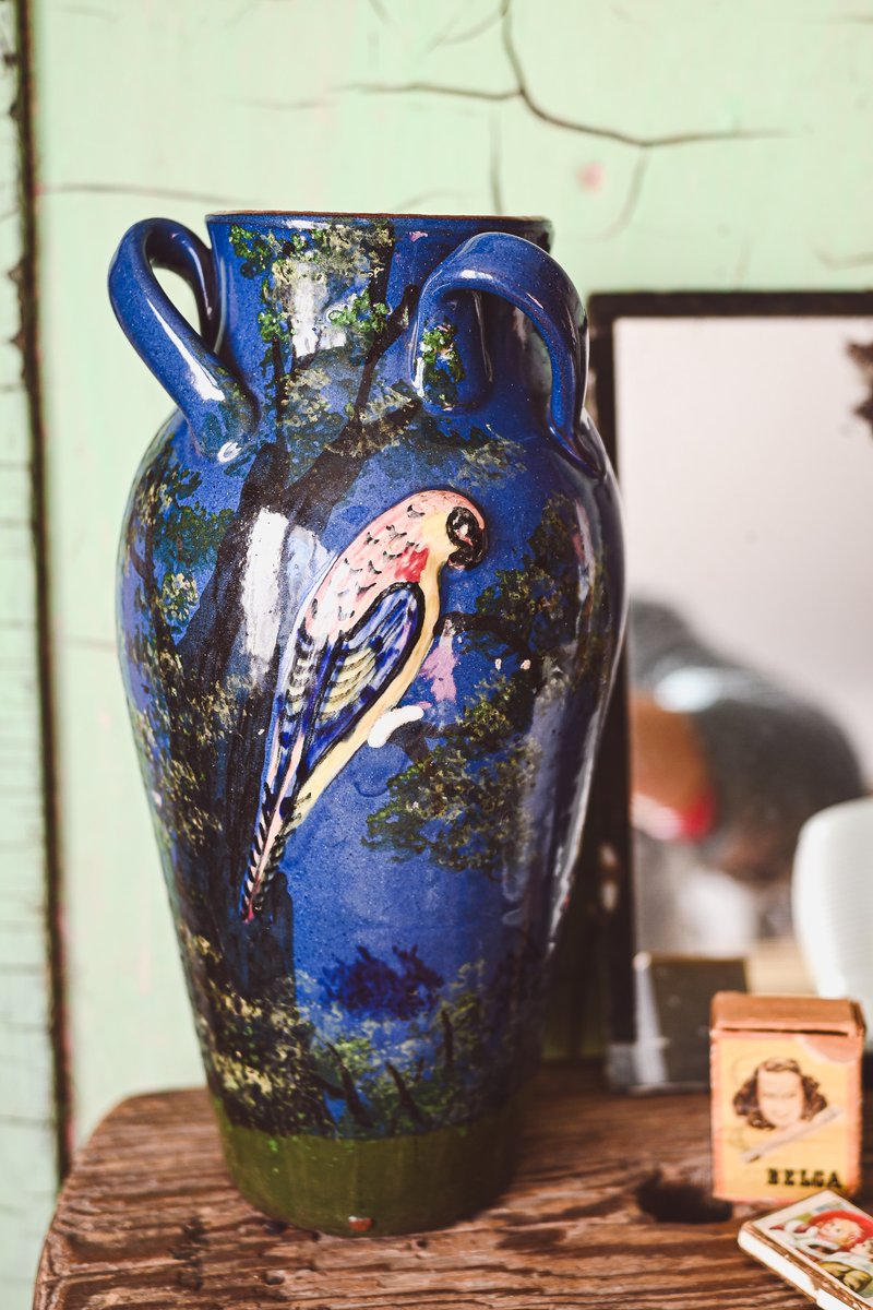 Three-Handled Vase with Parrot from Torquay Pottery, 1930s for sale at ...
