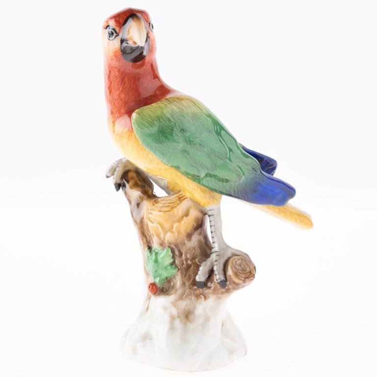Late 19th Century Hand Painted Glazed German Porcelain Parrot Sculpture ...