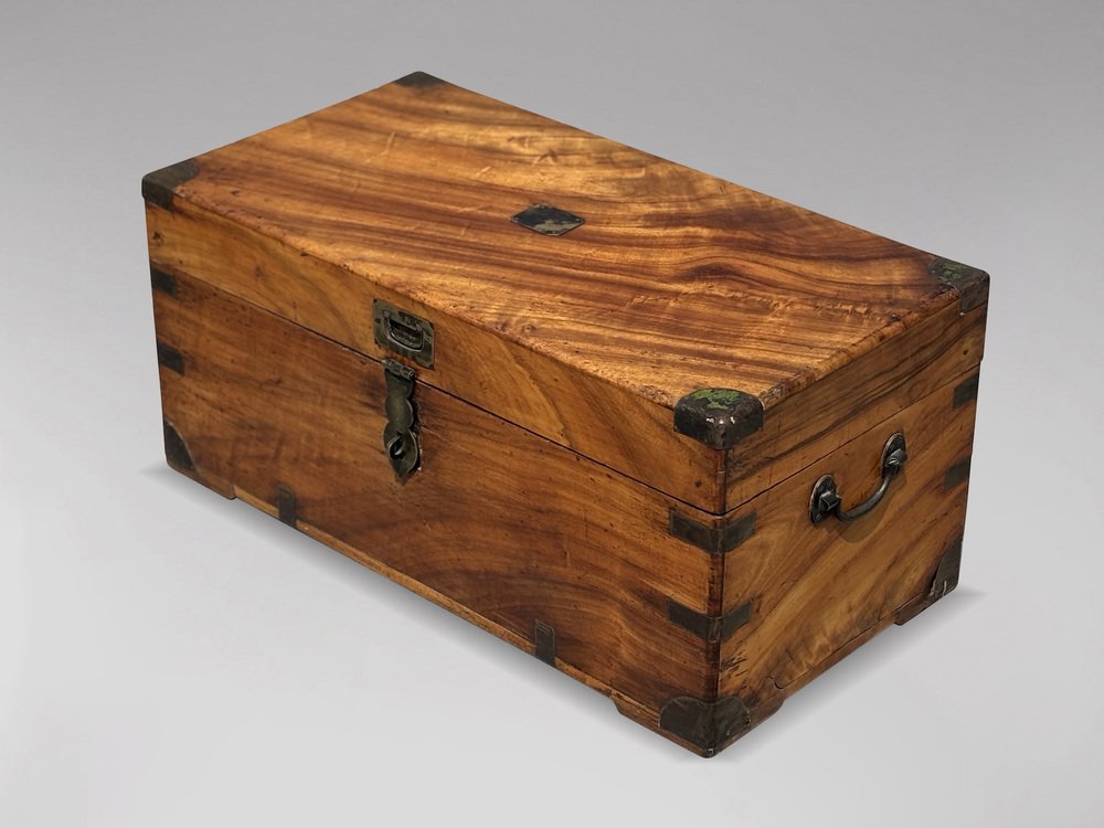 Fitted Interior Camphor Wood Campaign Trunk, 1860 for sale at Pamono