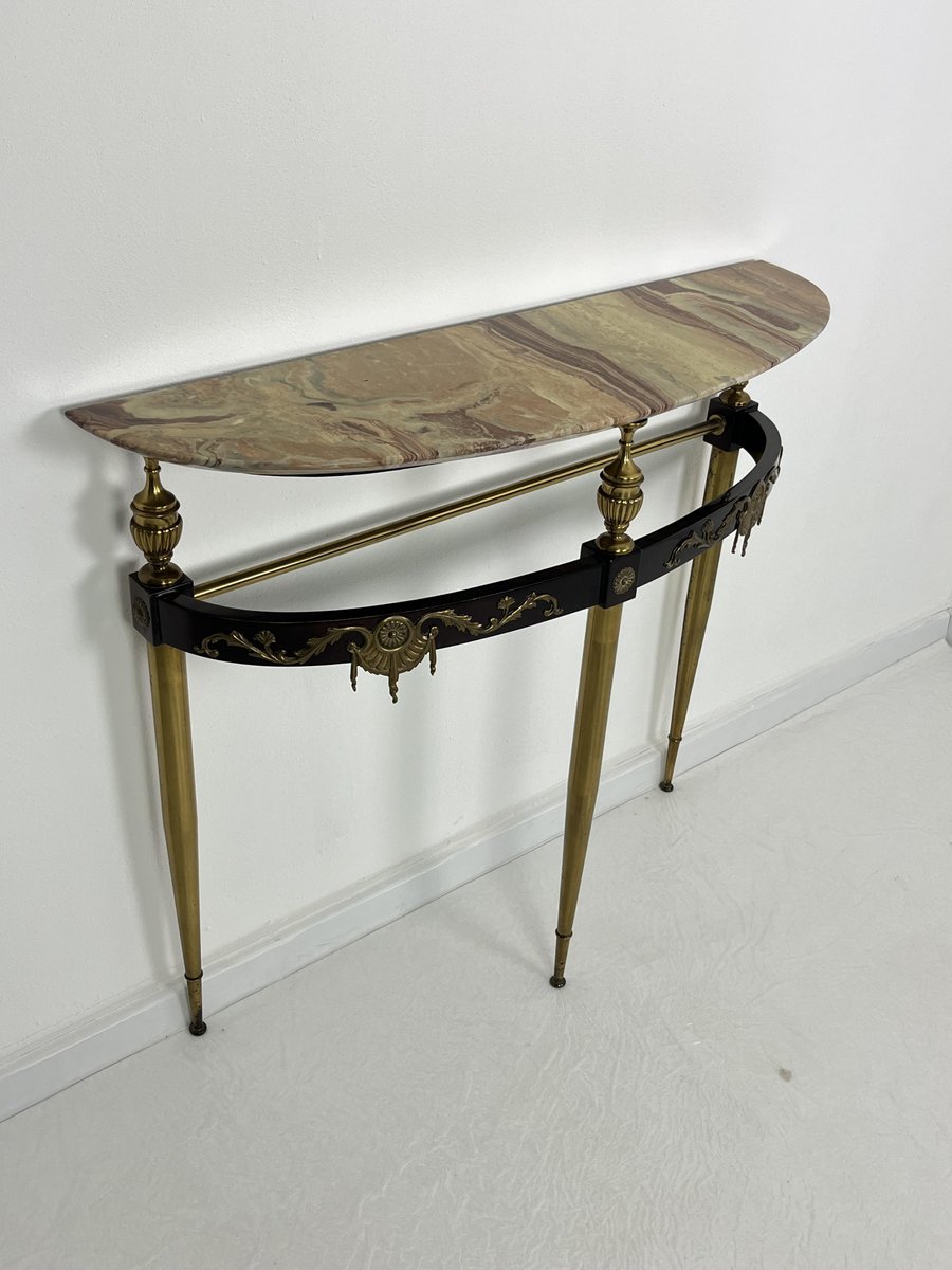 Mid-Century Modern Console Table in Brass with Lacquered Beech and ...