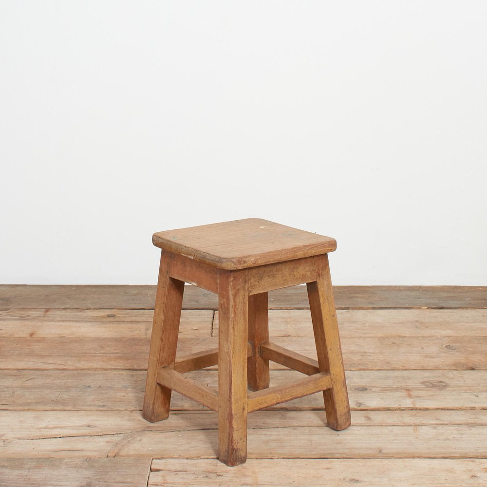 Antique Rustic Square Stool, 1920s for sale at Pamono