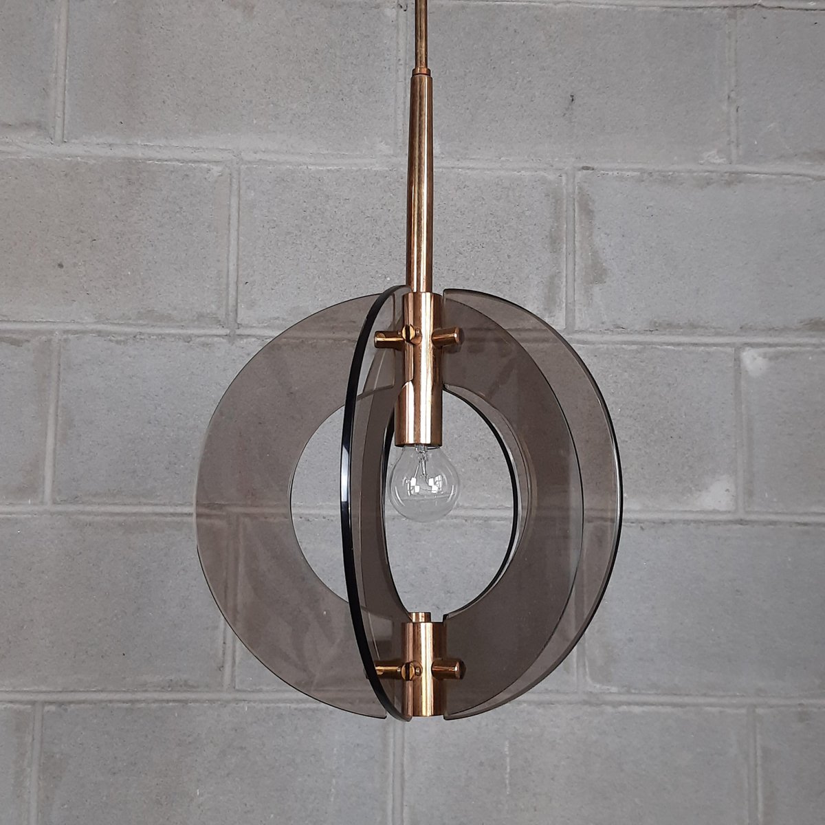 Zero Quattro Pendant in Smoked Glass and Brass from Fontana Arte, 1950s ...