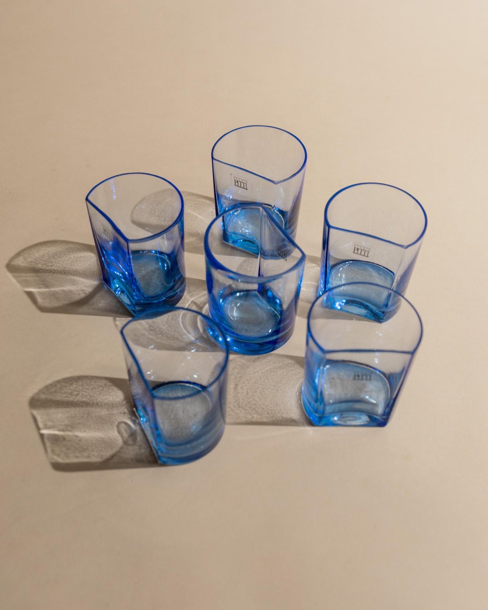 Vintage Arched Drinking Glasses in Blue from Pitti Studio, Italy, 1980s, Set of 6 for sale at Pamono