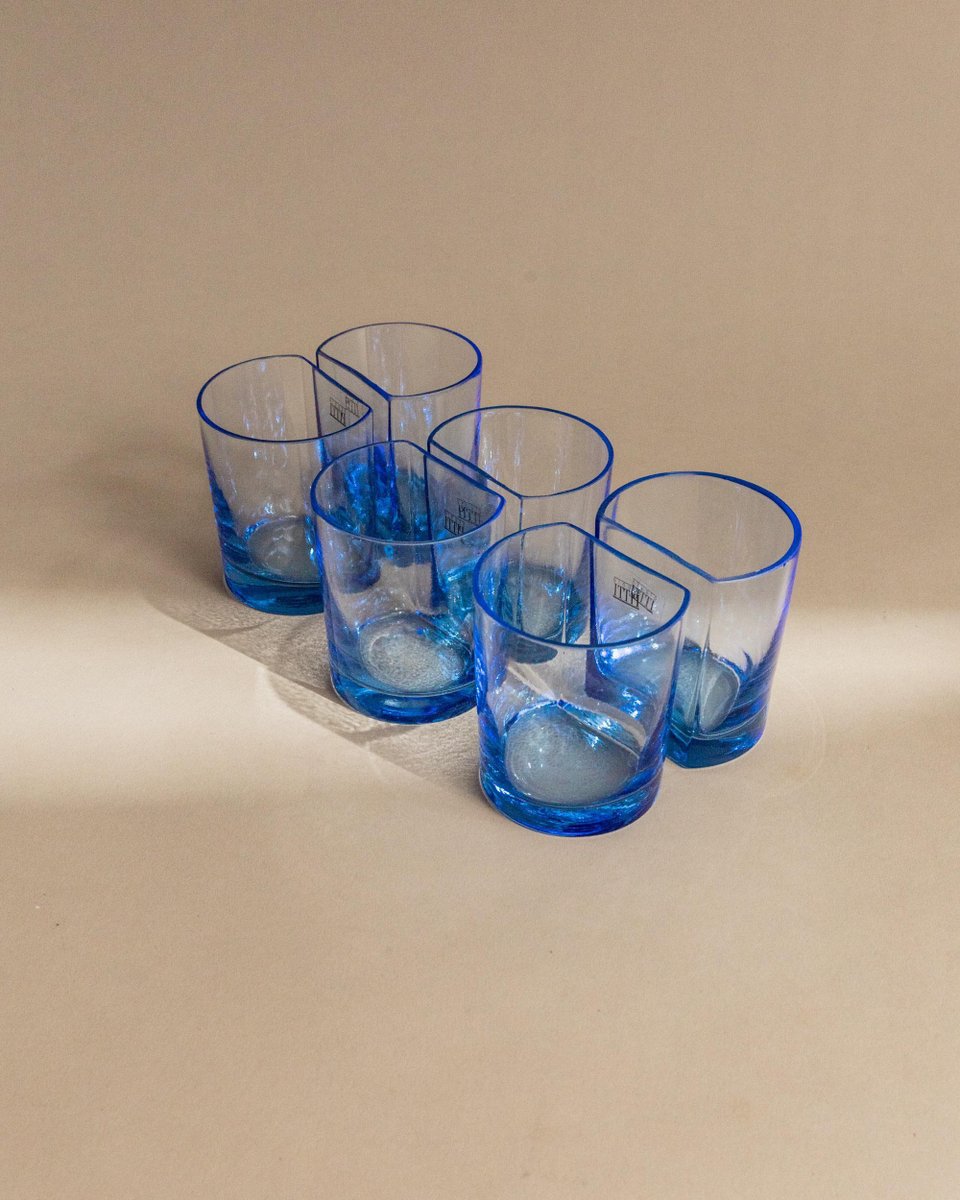 Vintage Arched Drinking Glasses in Blue from Pitti Studio, Italy, 1980s, Set of 6 for sale at Pamono