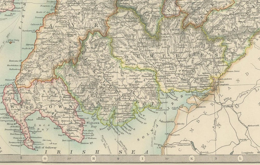 Antique Map of Southern Scotland with Coastal and Inland Details, 1903 ...