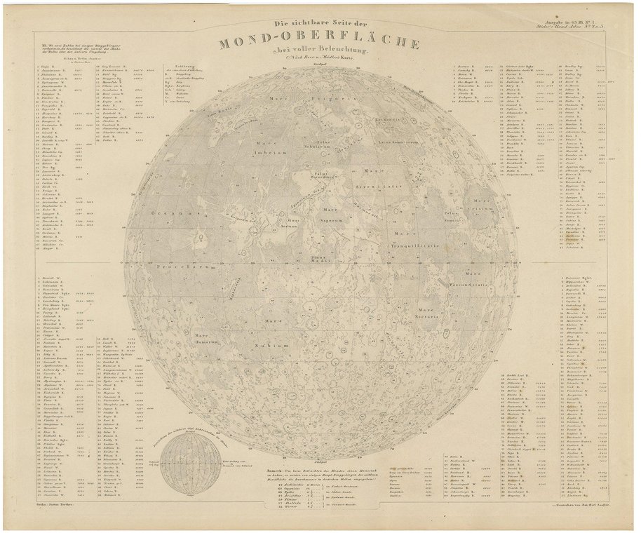 Visible Side of the Moon Lunar Crater Chart by Adolf Stieler, 1858 for ...