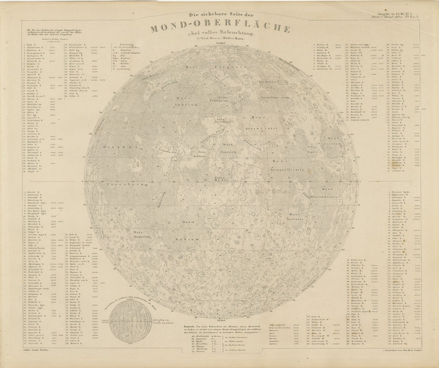 Visible Side of the Moon Lunar Crater Chart by Adolf Stieler, 1858 for ...