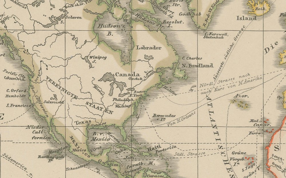 Antique World Map Mercator Projection with Global Sea Routes by Adolf ...