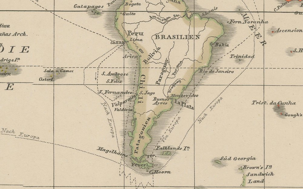 Antique World Map Mercator Projection with Global Sea Routes by Adolf ...
