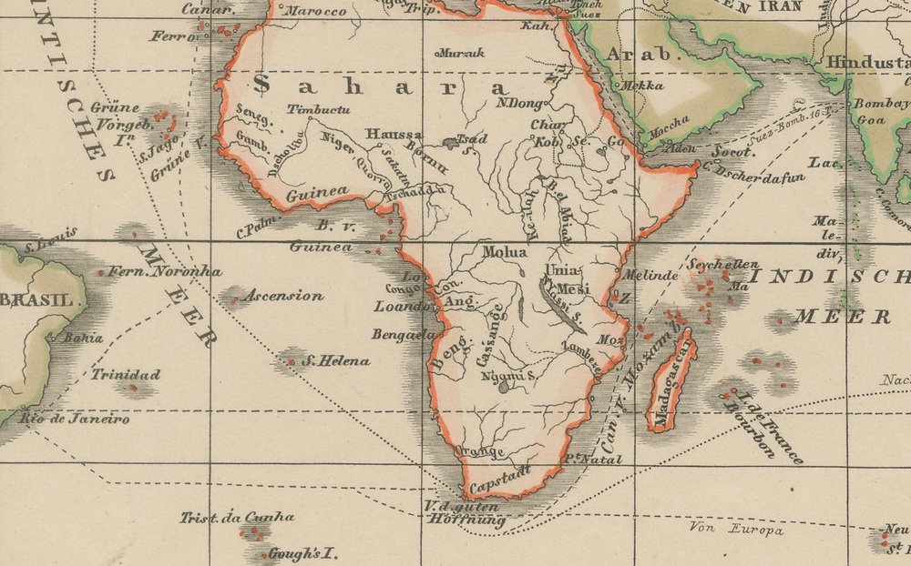 Antique World Map Mercator Projection with Global Sea Routes by Adolf ...