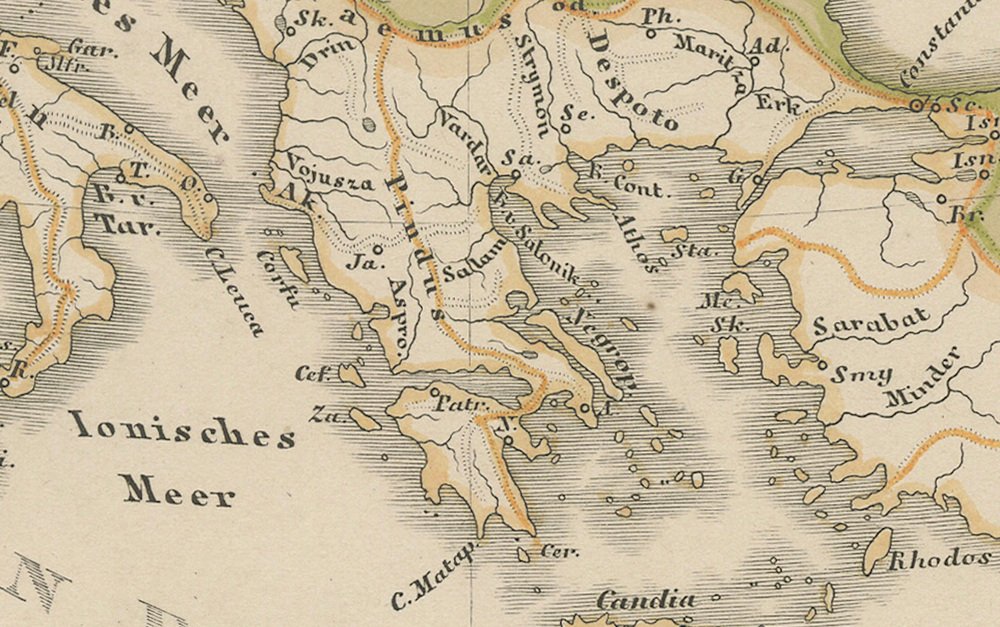 Europe Map of Rivers, Watersheds and Elevation, 1857 for sale at Pamono