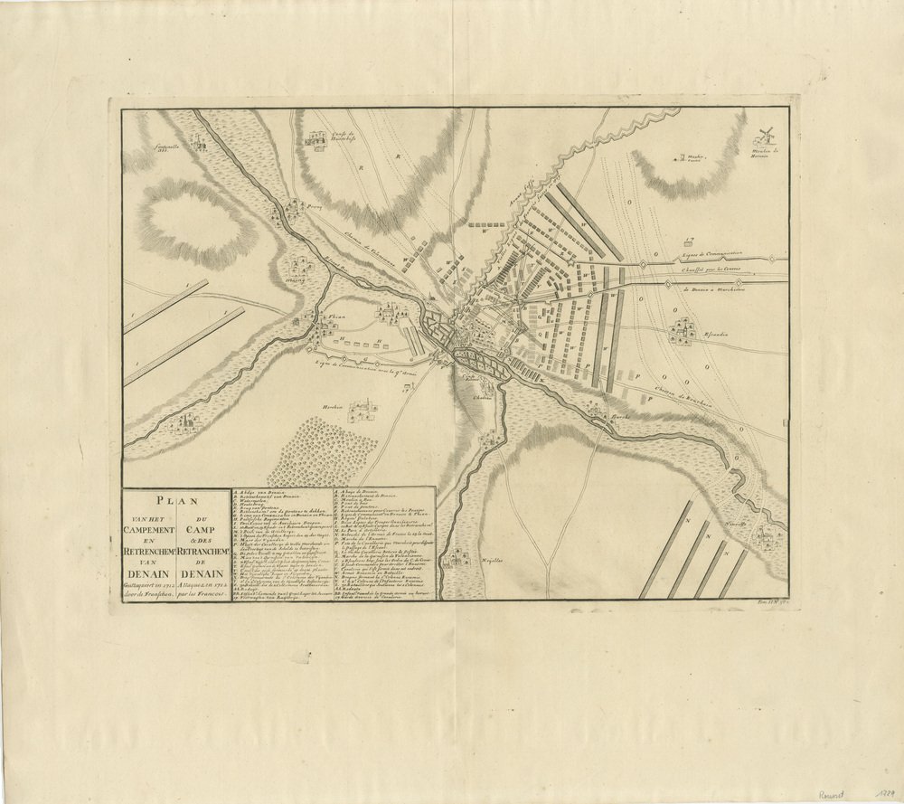 Battle Map of Allied Army Camp at Denain France, 1729 for sale at Pamono