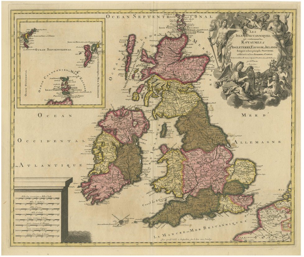 Hand-Colored Map of the British Isles by Gerard Valk, 1700 for sale at ...