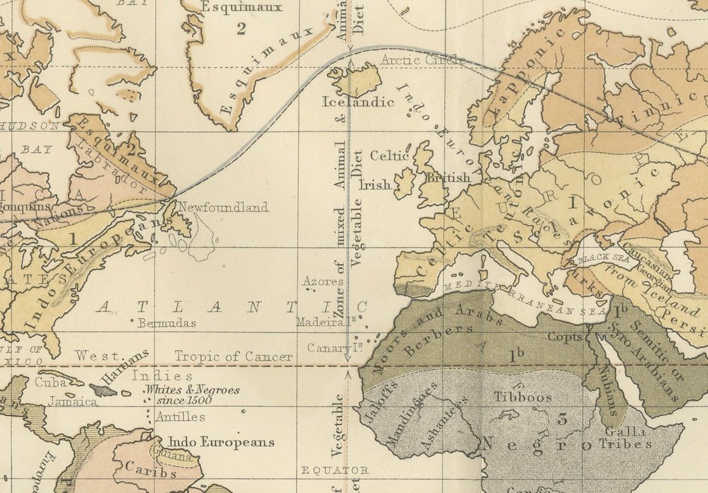 Ethnographic Map of the World by A.K. Johnston, 1852 for sale at Pamono