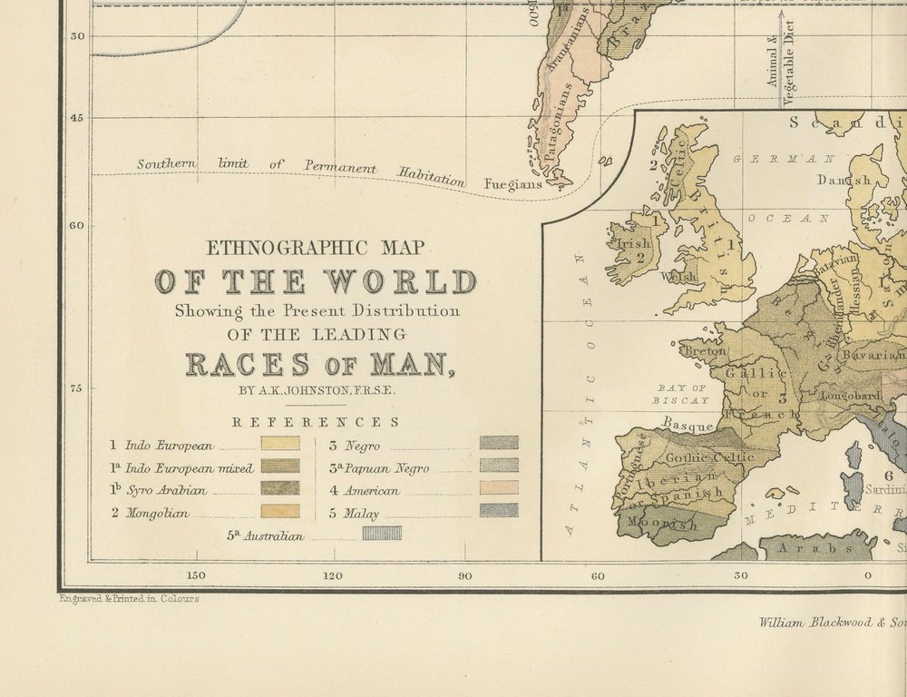 Ethnographic Map of the World by A.K. Johnston, 1852 for sale at Pamono