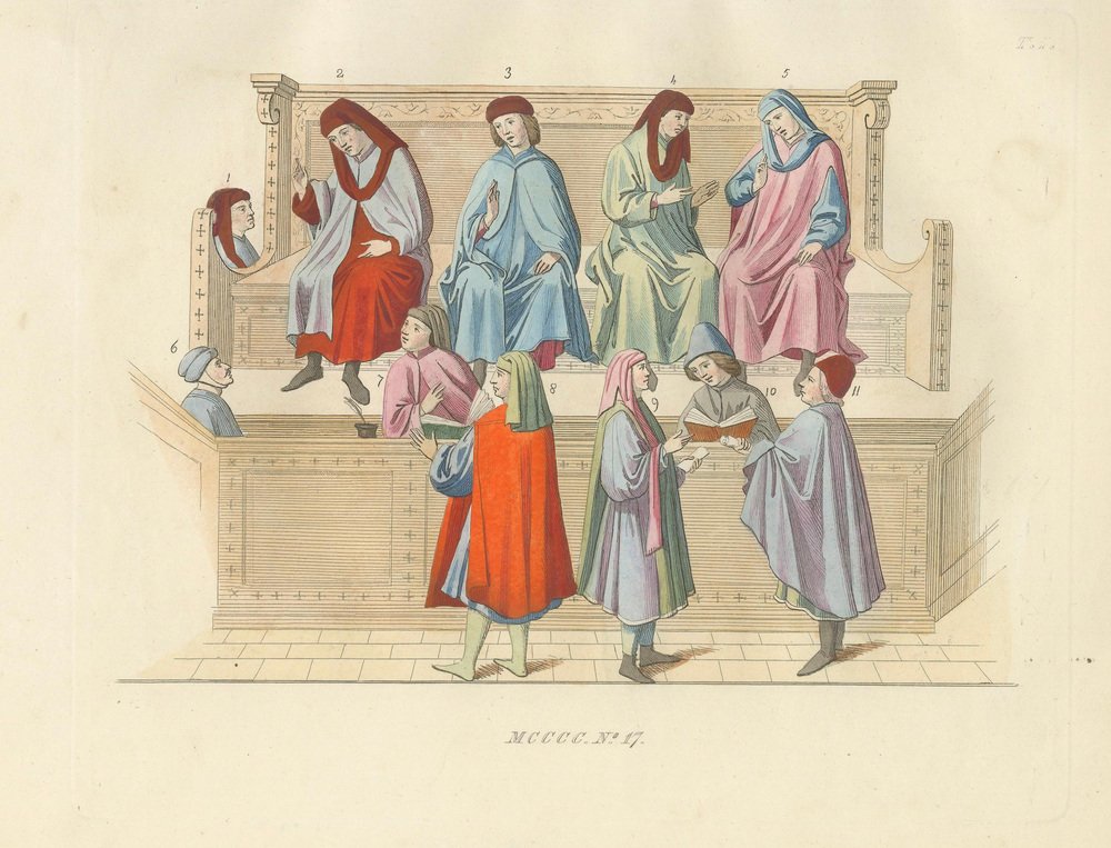 Merchant Courtroom Scene with Consuls and Petitioners in Medieval Italy ...