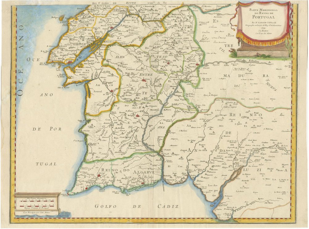 Antique Map of Southern Portugal by Sanson Hand-Colored, 1679 for sale ...