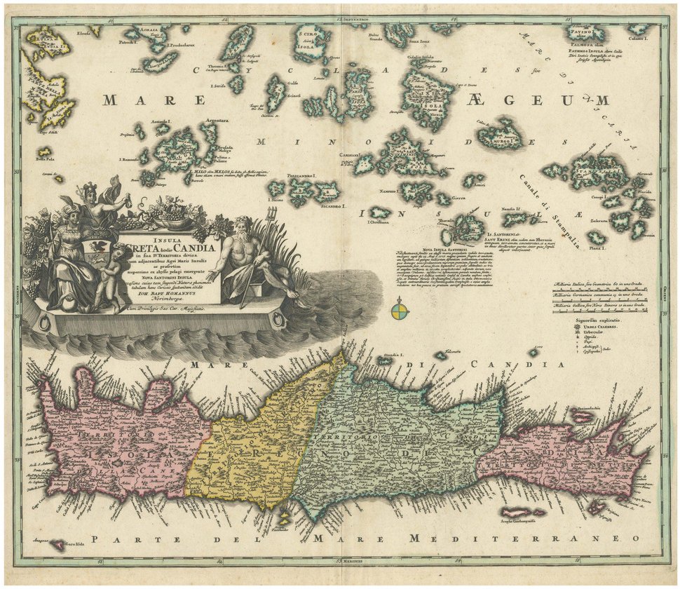 Map of Engraving Crete, Candia and Aegean Islands from Homann Heirs ...