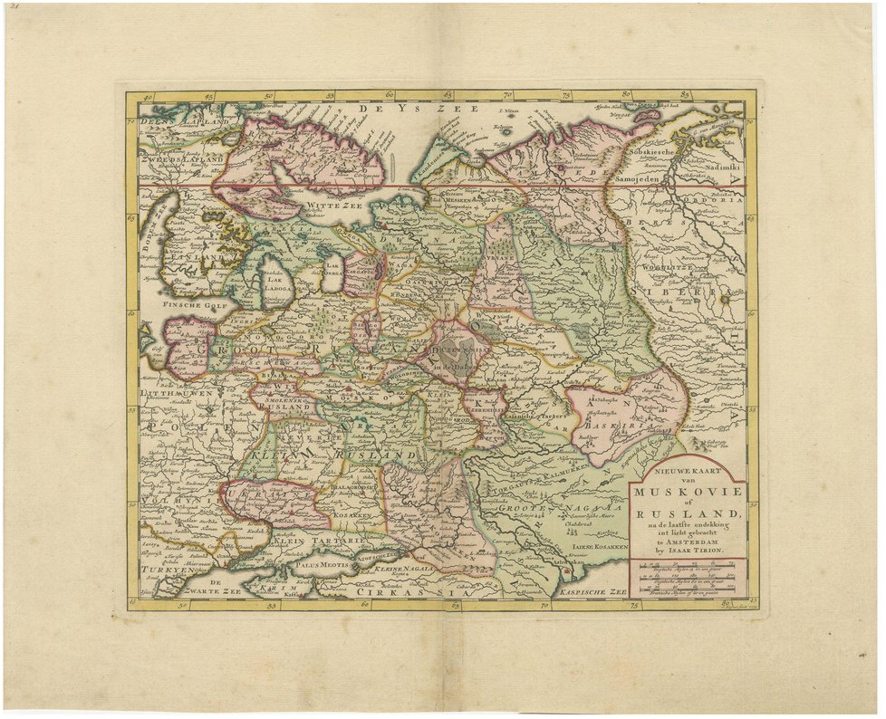 Map of Muscovy or Russia by Isaac Tirion for sale at Pamono