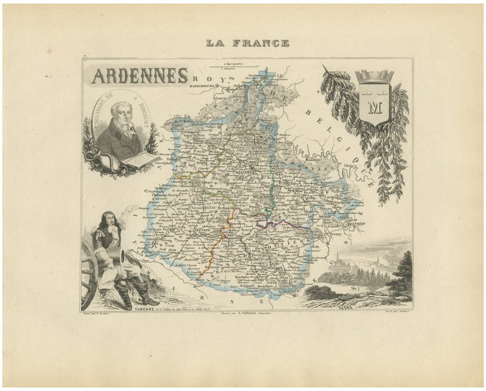 Map of Ardennes in France with Sedan and Military History by Vuillemin ...