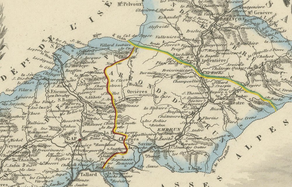 Map of Hautes-Alpes in France by Vuillemin, 1850s for sale at Pamono