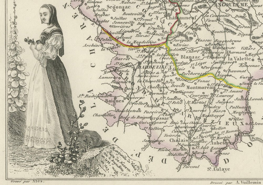 Map of Charente France with Cognac Region and Château De La ...