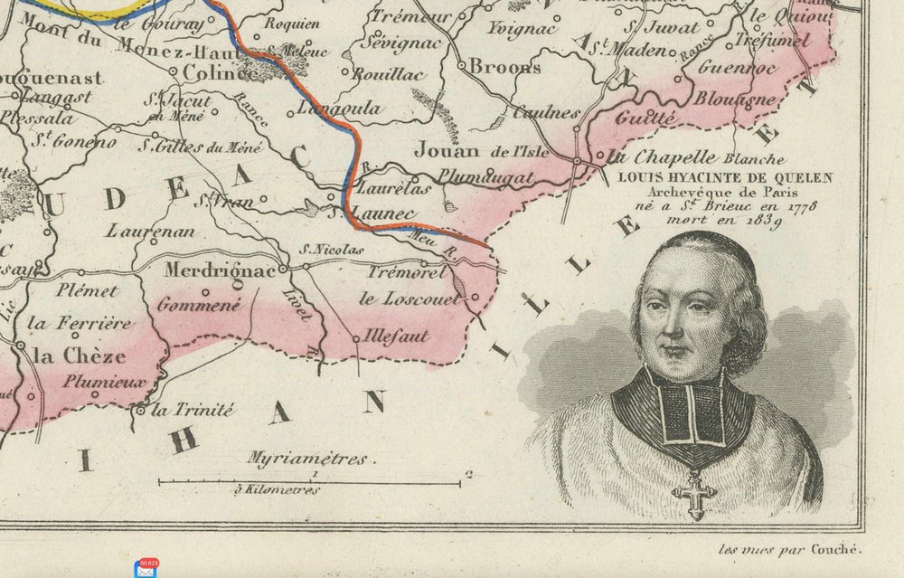 Map of Côtes-Du-Nord France with Saint-Brieuc and Brittany Coastline ...