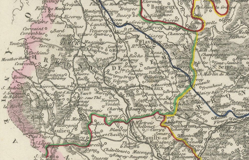 Map of Côte-Dor France with Dijon and Burgundy Wine Region, 1800s for ...