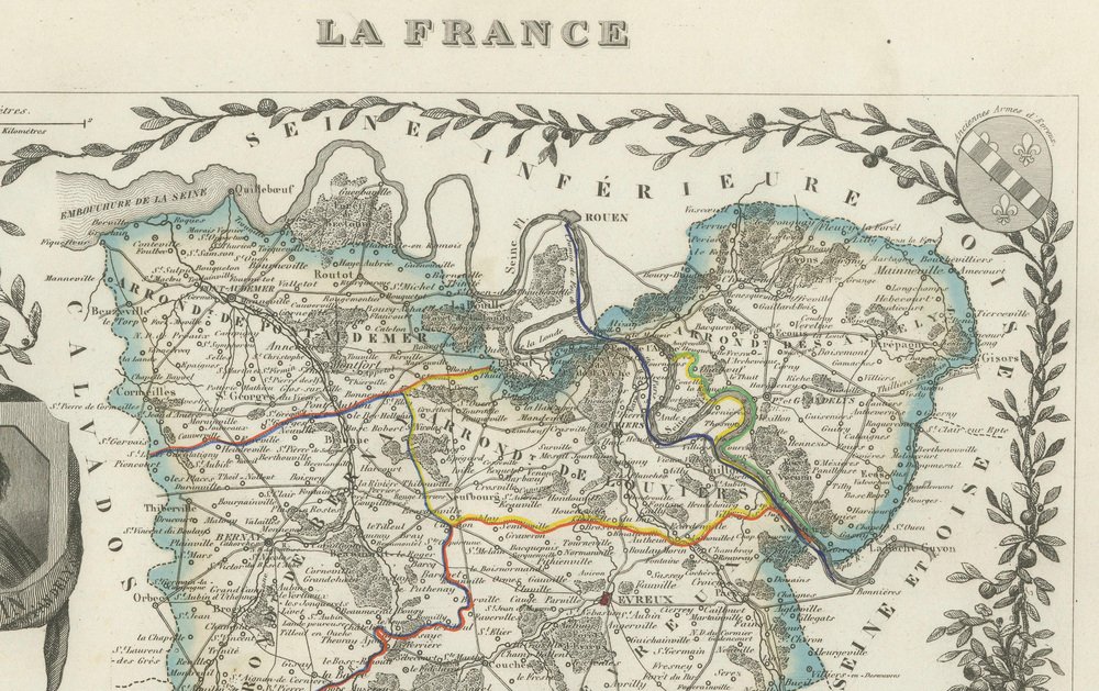 Map of Eure in France with Evreux, Poussin and Normandy Countryside ...