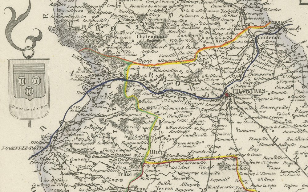 Map of Eure-Et-Loir France with Chartres Cathedral, 1850 for sale at Pamono