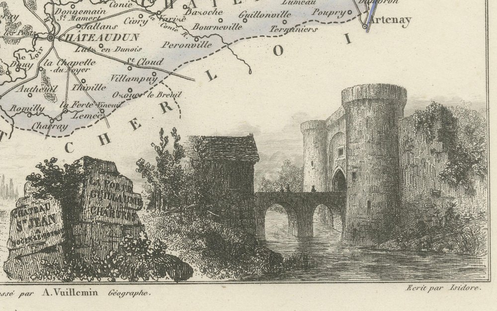 Map of Eure-Et-Loir France with Chartres Cathedral, 1850 for sale at Pamono