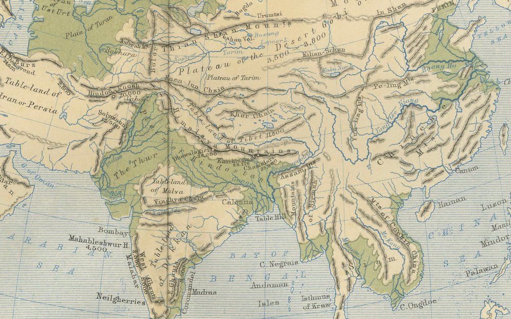 Geological Map of Asia by A.K. Johnston Mountains and Valleys, 1852 for ...