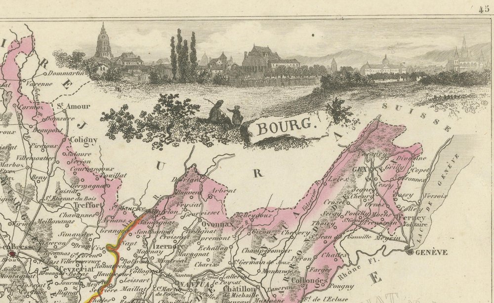 Map of Ain France with Vineyards of Bugey and Notable Portraits, c.1850 ...