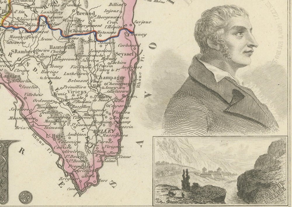 Map of Ain France with Vineyards of Bugey and Notable Portraits, c.1850 ...