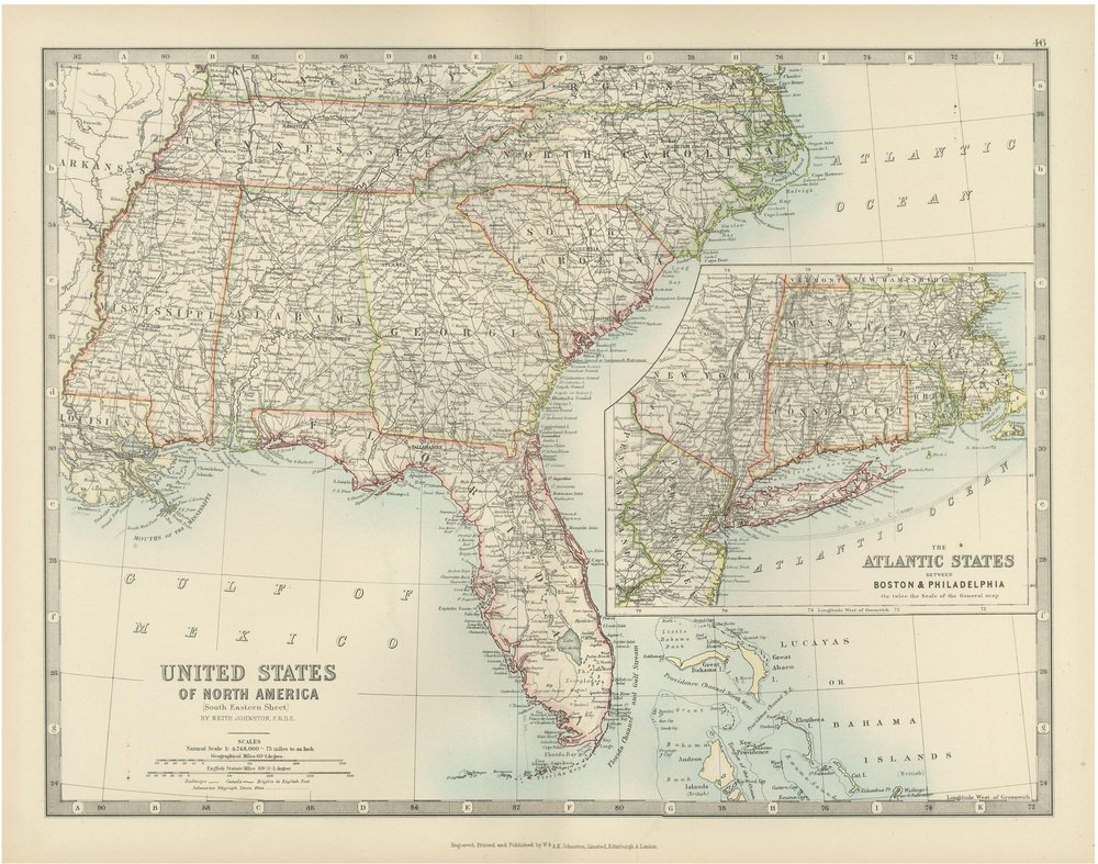Map of the Southeastern USA and Atlantic States, 1903 for sale at Pamono