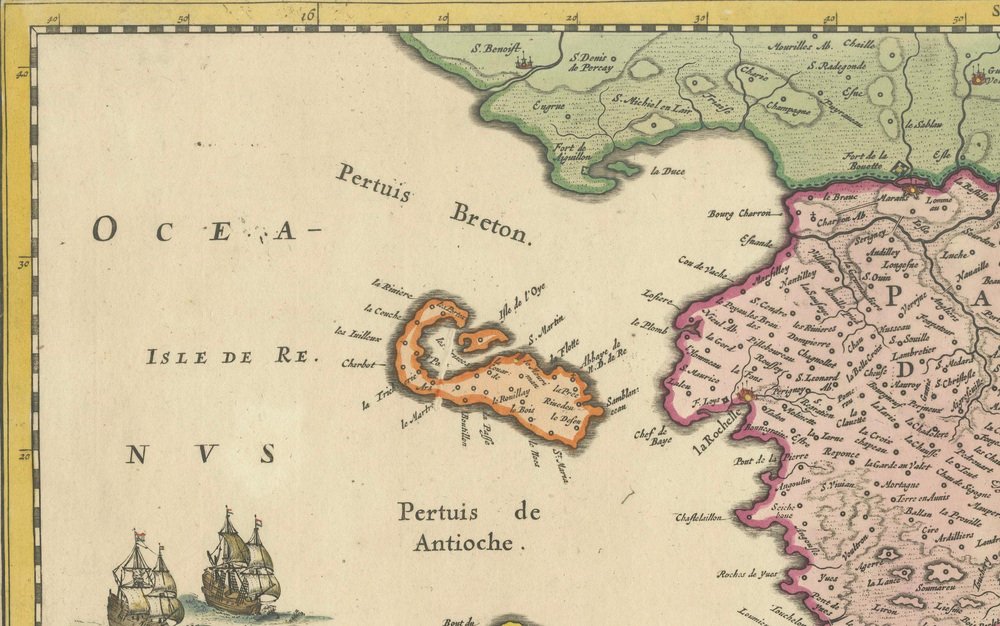 Map of Saintonge and Aunis with Cognac and Rochefort, France, 1665 for ...