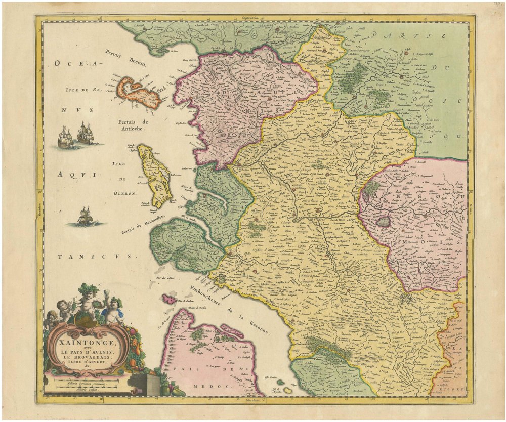 Map of Saintonge and Aunis with Cognac and Rochefort, France, 1665 for ...