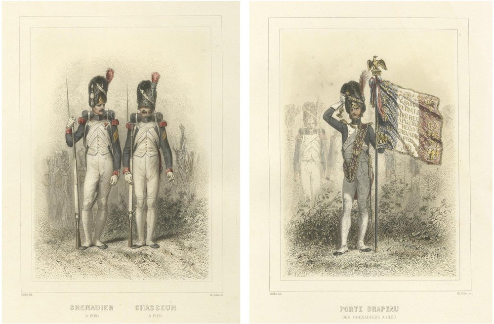 After Raffet, Napoleonic Foot Grenadiers Chasseur, Grenadier, and Flag ...