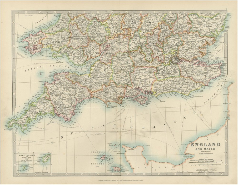 Antique Map of Southern England and Wales, 1903 for sale at Pamono