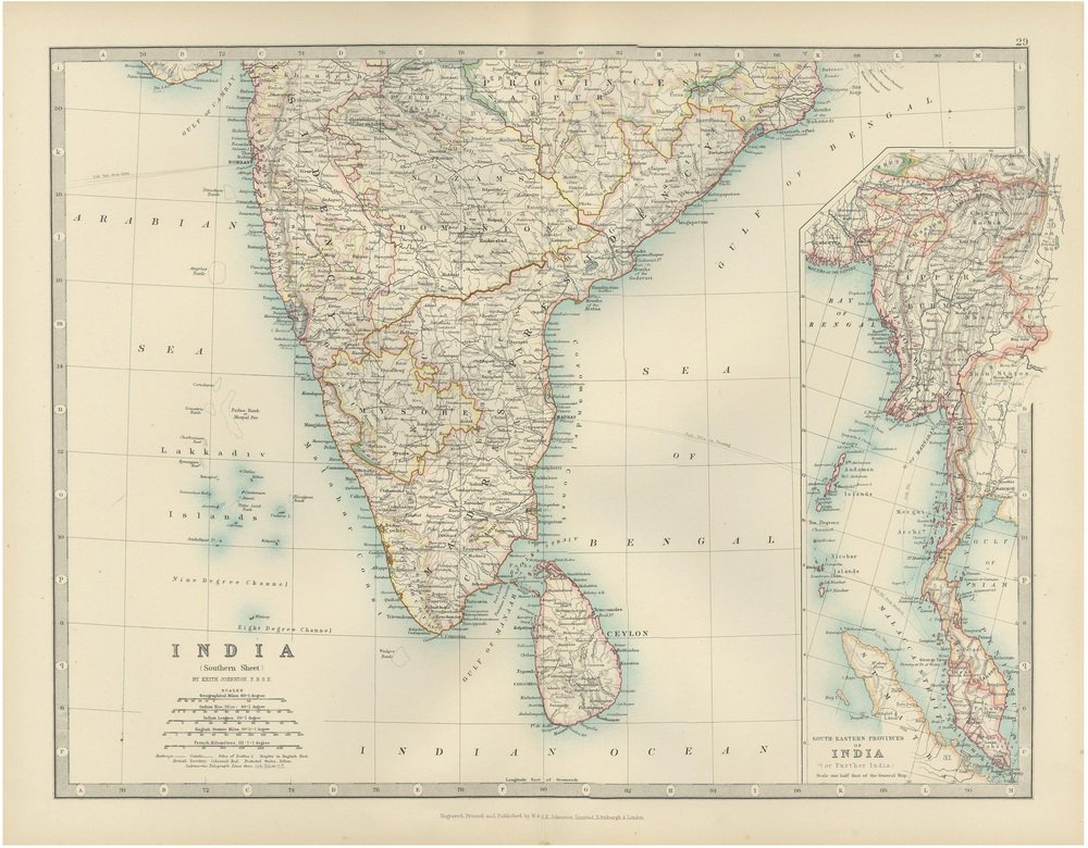 Antique Map of Southern India and South Eastern Provinces, 1903 for ...